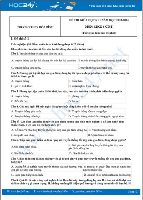 Bộ 3 đề thi giữa HK1 môn GDCD 6 CTST năm 2023-2024 có đáp án trường ...